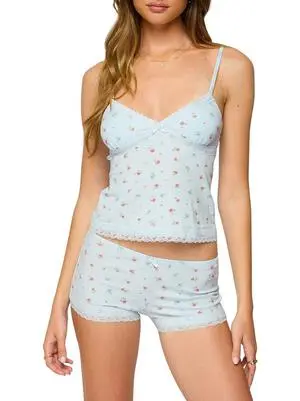 EDIKTED Aurea Floral Print Lace Camisole - Light-blue