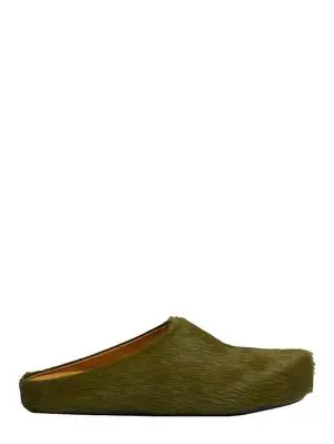 Marni Long Hair Calfskin Fussbett Sabot Mule Deep Sage