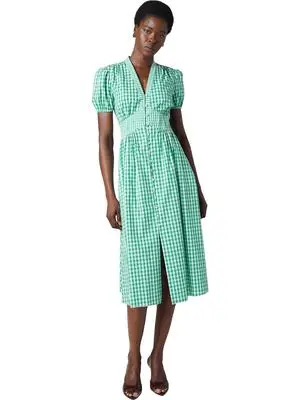 Diane Von Furstenberg Erica Cotton Midi Dress - Indian Green And White