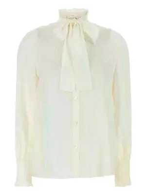 Valentino Garavani Ruffled-neck Silk Shirt - Neutrals