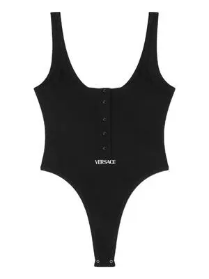 Versace Logo Ribbed Bodysuit - Black