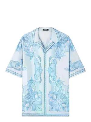 Versace Barocco-print Short-sleeve Shirt - Grey