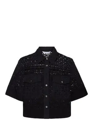 Veronica Beard Spruce Embroidered Cotton Shirt - Black