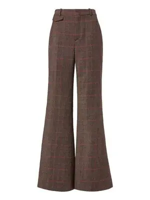 CHLOÉ Chloé Checked High-Rise Flared Wool Pants