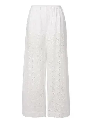 Staud Bonfire Eyelet Cotton Wide-leg Pants - White