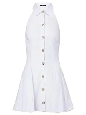 Balmain Halterneck Cotton Poplin Minidress - White
