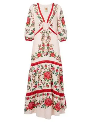 Farm Rio Floral Linen-blend Maxi Dress - Multicoloured