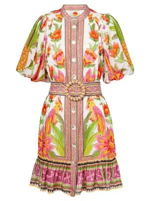 Farm Rio Printed Belted Cotton-blend Minidress - Multicoloured