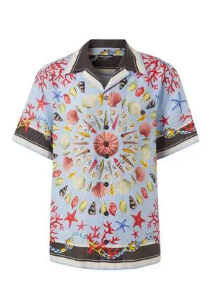 Dolce & Gabbana Printed Linen Canvas Bowling Shirt - Blue