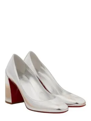 CHRISTIAN LOUBOUTIN Miss Sab 85 Metallic Leather Pumps - Silver