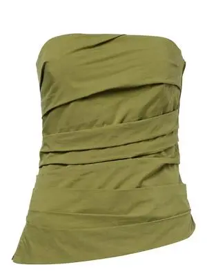 Simkhai Emerson Ruched Cotton-Blend Tube Top Green