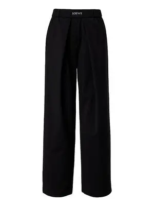Loewe Logo Wool Mid-rise Straight Pants - Black