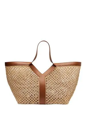 Saint Laurent Raffia Shopper With Leather Trim - Neutrals