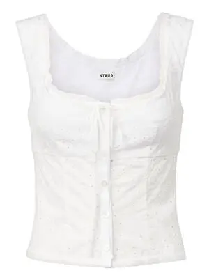 Staud Lou Broderie Anglaise Cotton Top - White