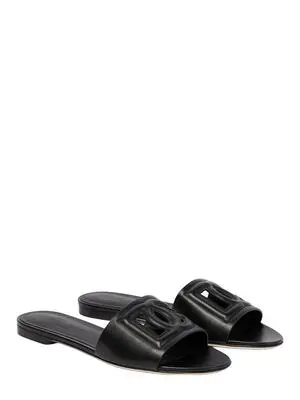 Dolce & Gabbana Leather Slides With Tone Hardware - Black