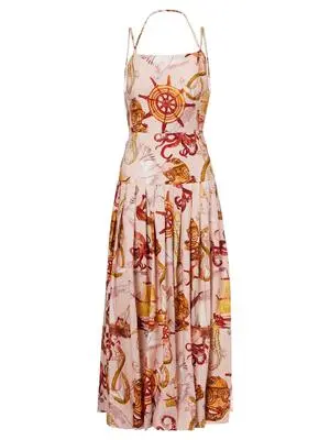 Farm Rio Nautical Wonder Linen-blend Midi Dress - Pink