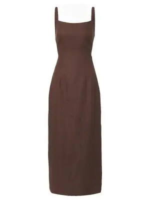SIR. Linen Midi Dress - Brown