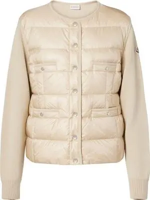 Moncler Down-paneled Virgin Wool Cardigan - Beige