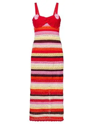 Farm Rio Striped Crochet Midi Dress - Multicoloured