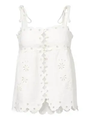 Farm Rio Embroidered Cutout Linen Top - White