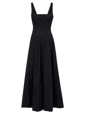 Staud Wells Pleated Cotton Midi Dress - Black