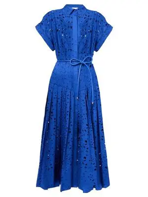 Rebecca Vallance Floral Cotton Lace Shirt Dress - Blue