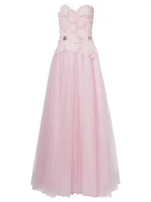 Costarellos Edra Embellished Tulle Bustier Gown - Pink
