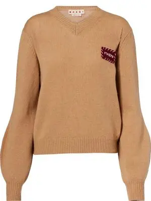 Marni Patch-appliqué Cashmere Sweater - Brown