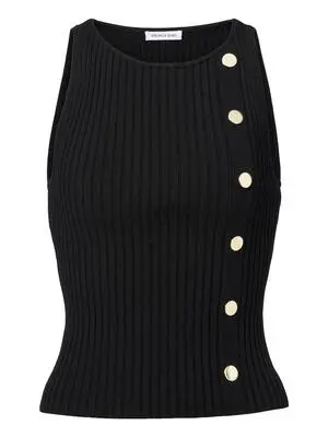 Veronica Beard Nelson Embellished Ribbed-knit Top - Black