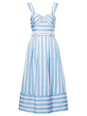 Rebecca Vallance Nilah Striped Belted Cotton Midi Dress - Blue