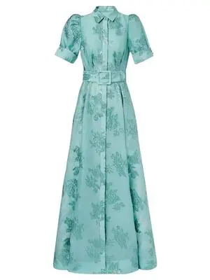 Rebecca Vallance Benette Belted Brocade Shirt Dress - Blue