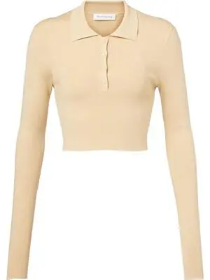 THE FRANKIE SHOP Giselle Cropped Polo Sweater - Beige