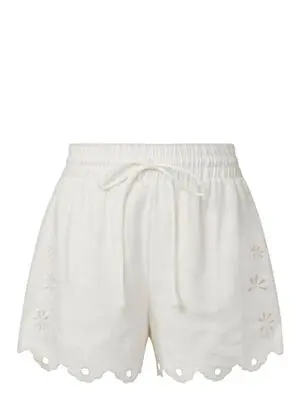 Farm Rio Embroidered Linen Shorts - White