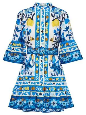 Farm Rio Floral Cotton Mini Dress - Blue