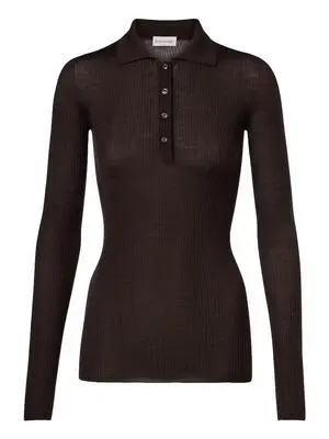 Moncler Ribbed-knit Wool Polo Shirt - Brown