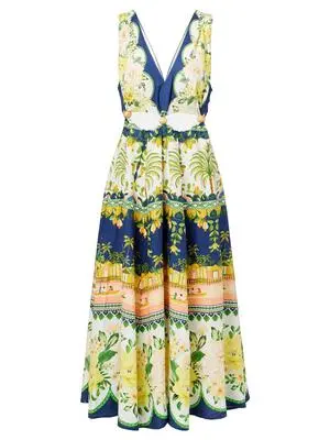 Farm Rio Embellished Cutout Printed Midi Dress - Multicoloured