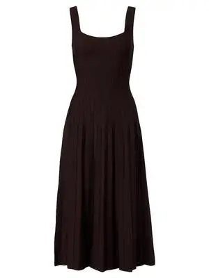 Staud Ellison Pleated Knitted Midi Dress Brown