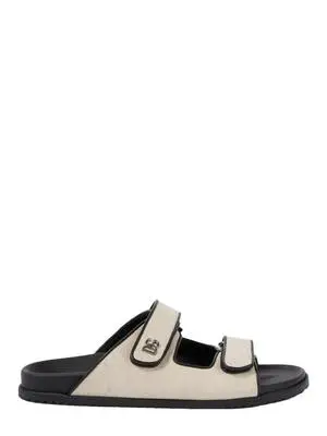 Dolce & Gabbana Dg Leather-trimmed Canvas Sandals - Beige