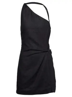 Sir The Label Affogato Asymmetric Linen Mini Dress - Black