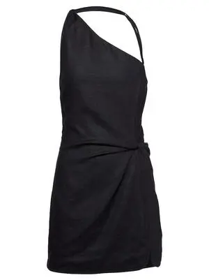 SIR. Affogato Asymmetric Linen Mini Dress Black