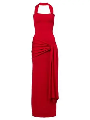 AYA MUSE Knitted Silk And Cotton Maxi Dress - Red