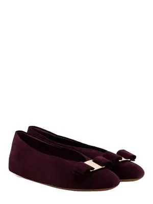 FERRAGAMO Vanna Suede Ballet Flats - Burgundy