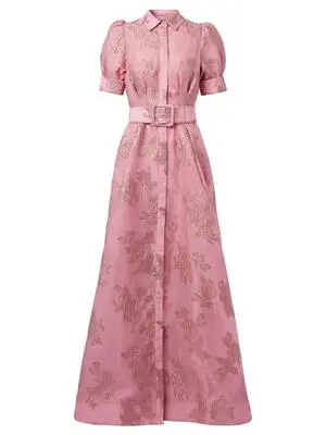 Rebecca Vallance Benette Belted Brocade Shirt Dress - Pink