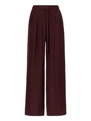 Loewe Pleated Silk Straight Pants - Burgundy