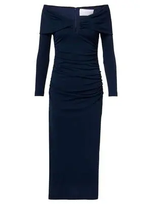 CAROLINA HERRERA Off-Shoulder Ruched Midi Dress