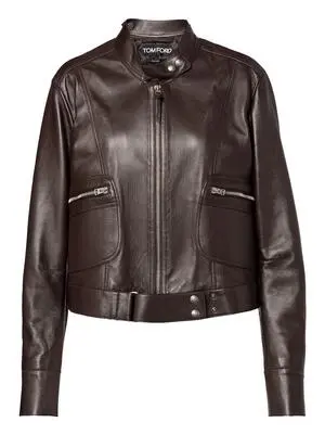 TOM FORD Leather Biker Jacket - Brown