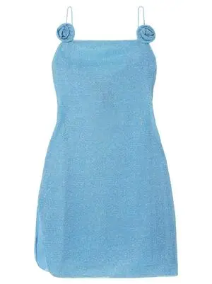 Oseree Lumière Rose Appliquéd Metallic Stretch-knit Mini Dress - Blue