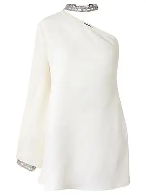 TALLER MARMO Bolkan One-sleeve Embellished Crepe Mini Dress - Cream