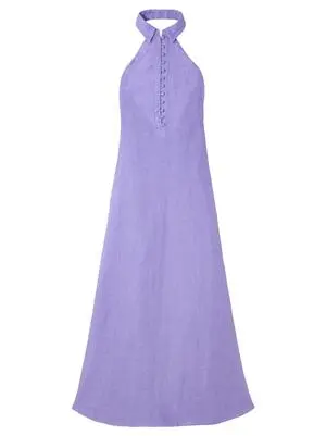 TALLER MARMO Barbara Open-Back Linen Gown Purple