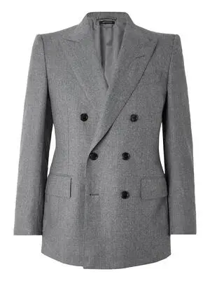 TOM FORD Dyllan Double-breasted Wool-flannel Suit Jacket - Gray